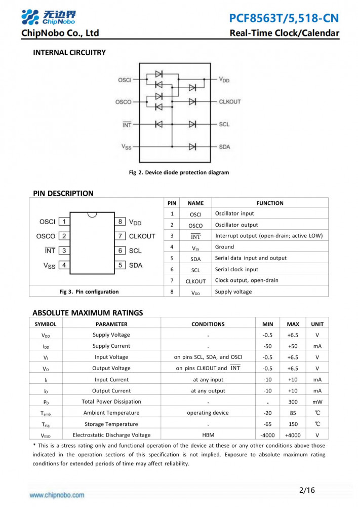 PCF8563T/5,518-CN datasheet page 2