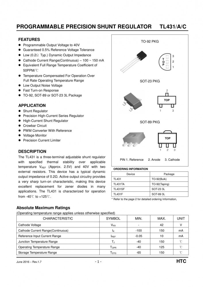 HTC TL431C datasheet page 1