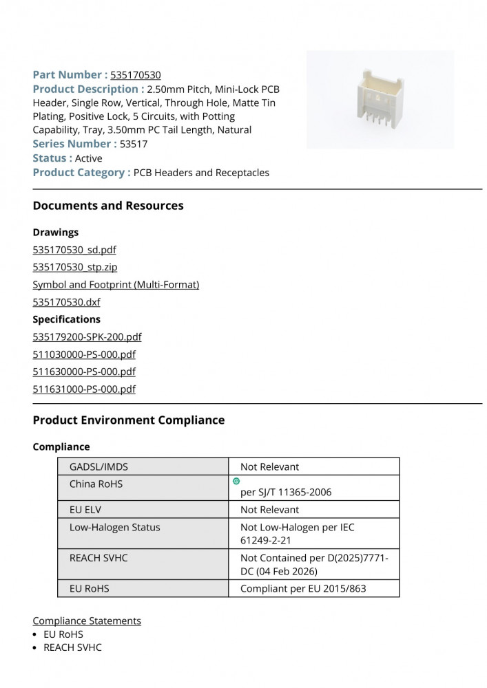 MOLEX 535170530 technical drawing preview, page 1