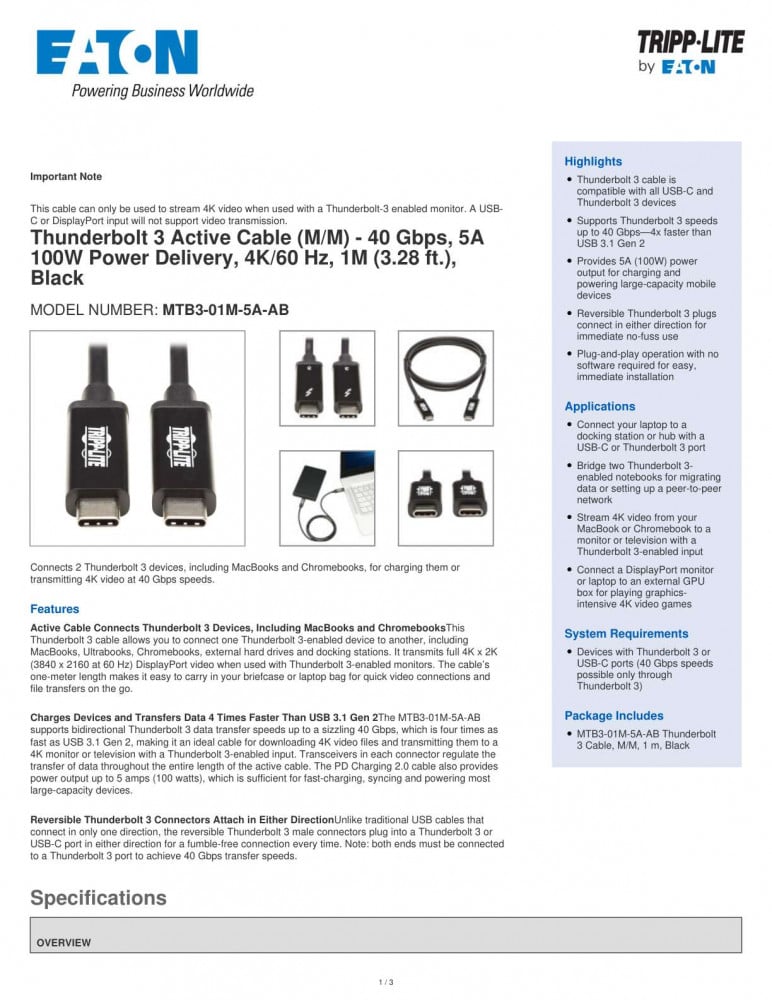 MTB3-01M-5A-AB technical document page 1