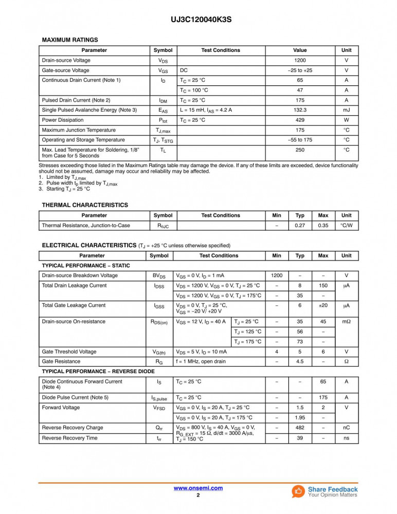 UJ3C120040K3S datasheet page 2