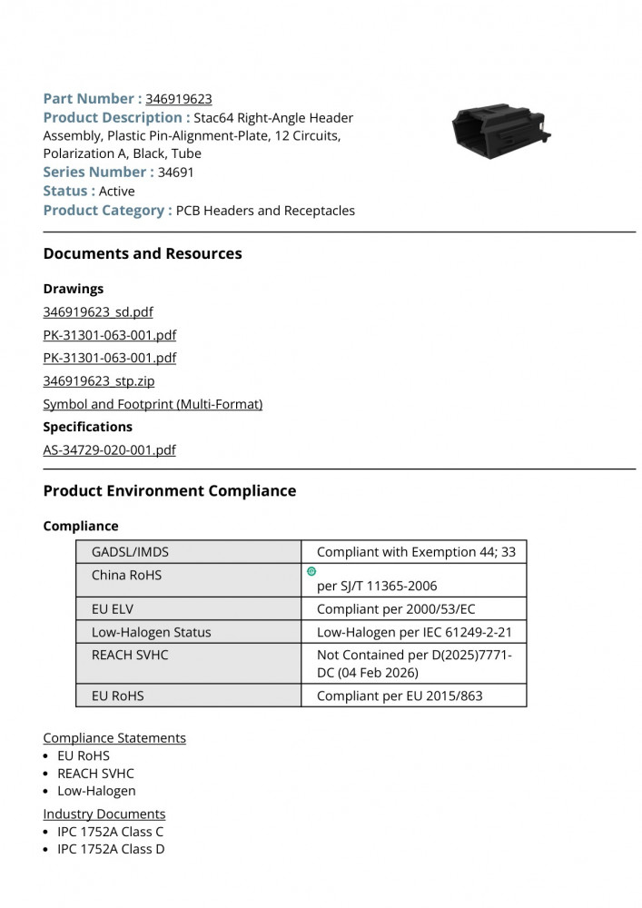 Molex 346919623 technical document preview, page 1