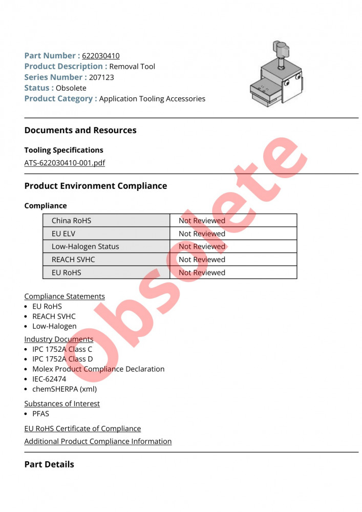Molex 622030410 tooling document page 1