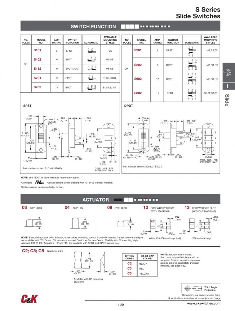 C&K S Series slide switch datasheet page 2
