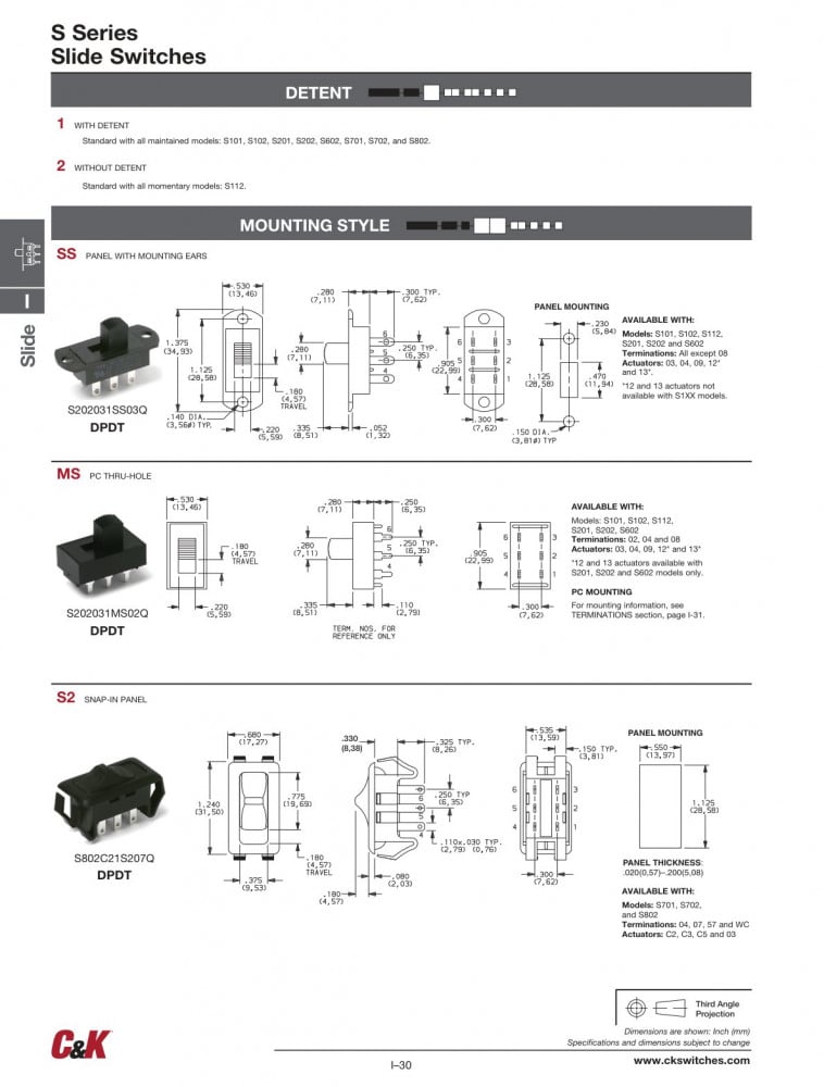 C&K S Series slide switch datasheet page 3