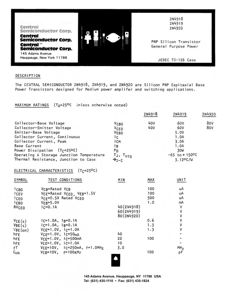 2N4918 document page 1
