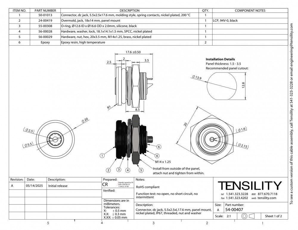Tensility 54-00407 technical drawing, page 1