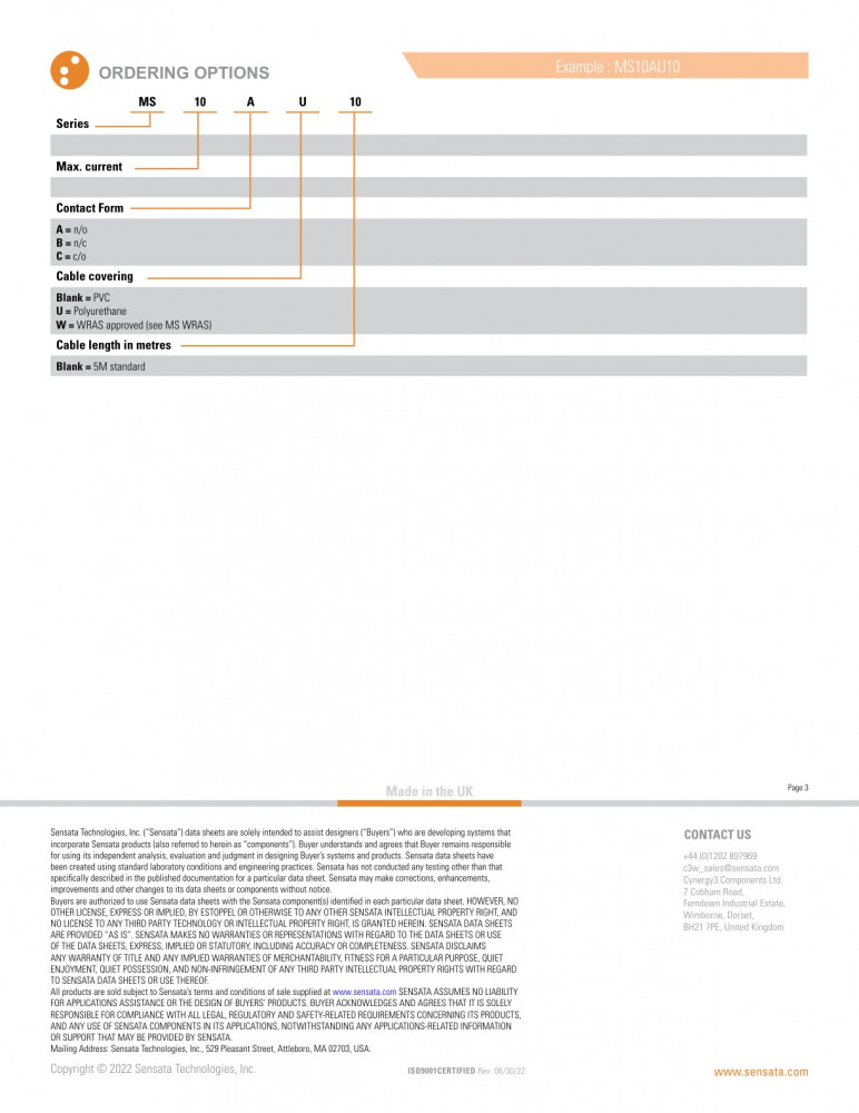 Sensata MS10 series datasheet page 3