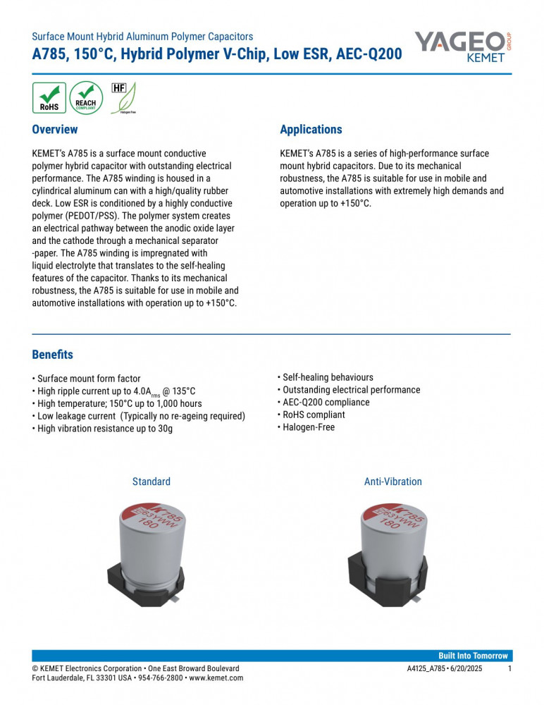KEMET A785 datasheet page 1
