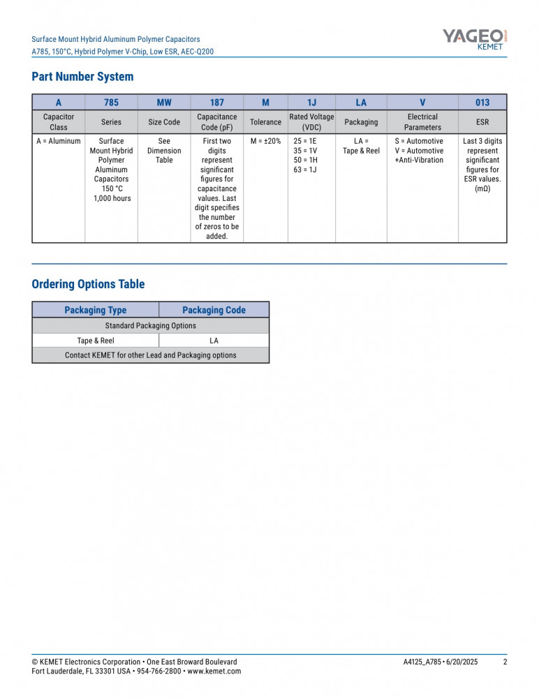 KEMET A785 datasheet page 2