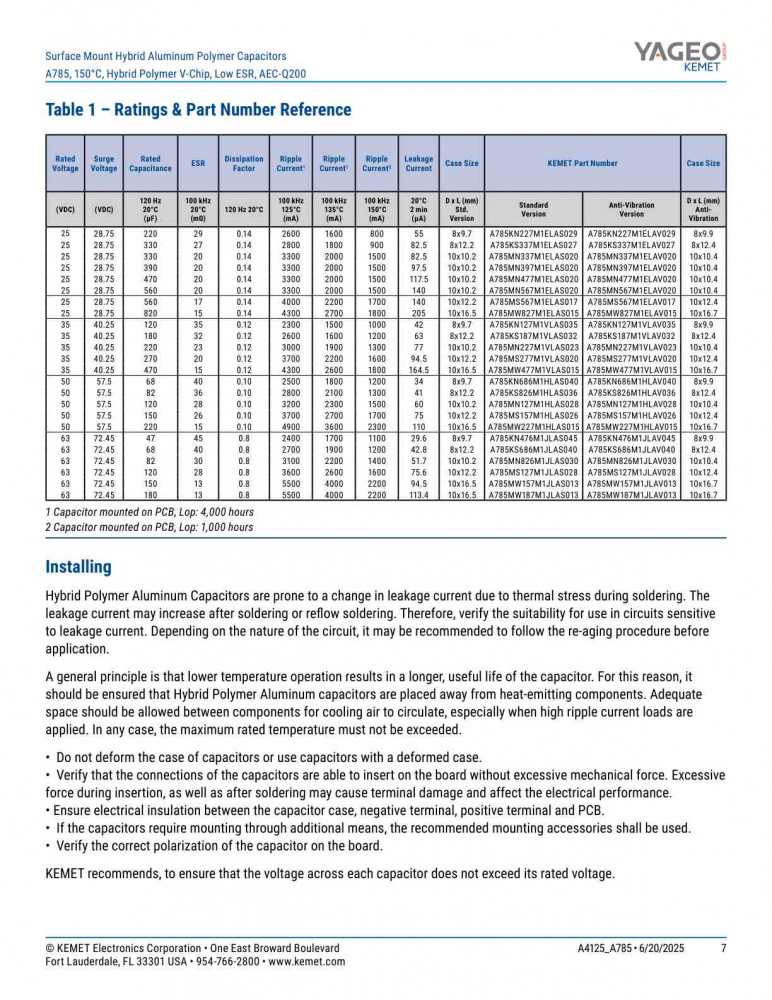 KEMET A785 datasheet page 7