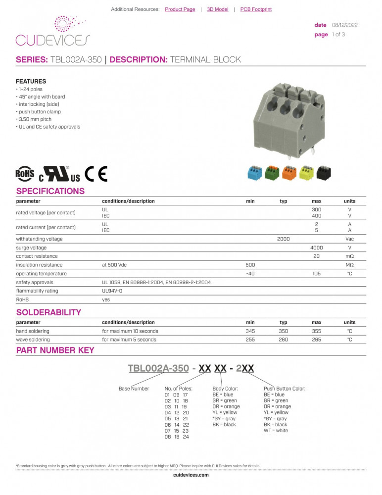 CUI TBL002A-350 series technical document page 1