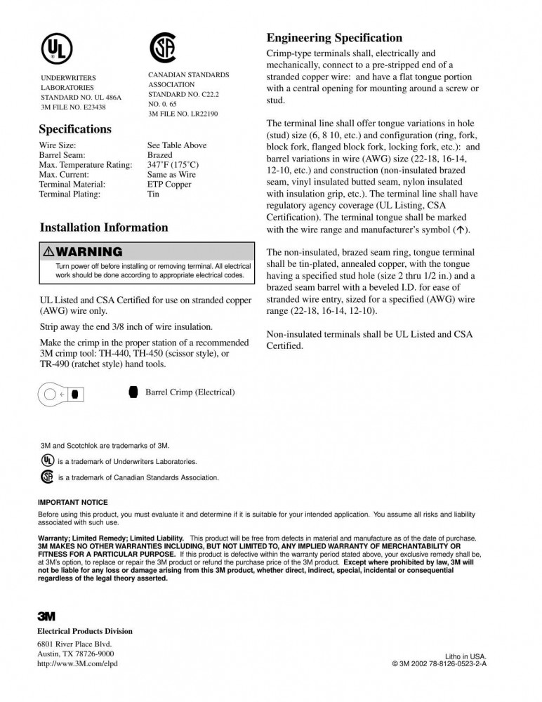 3M M10-10RK technical datasheet page 2