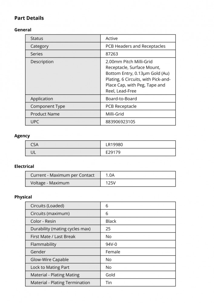 Technical document image 2 for MOLEX 872630696