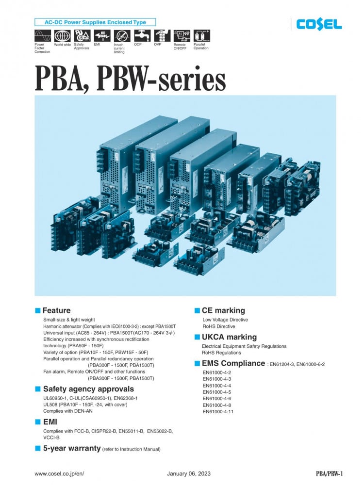 Cosel PBA series datasheet page 1