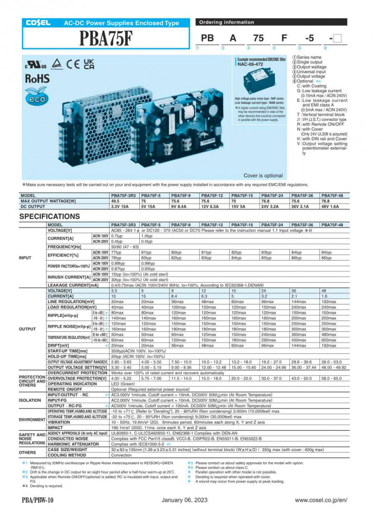 Cosel PBA series datasheet page 10