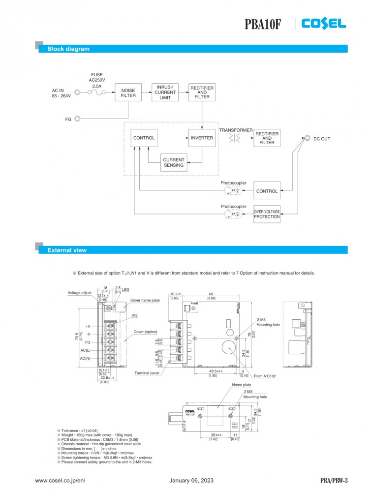 Cosel PBA series datasheet page 3