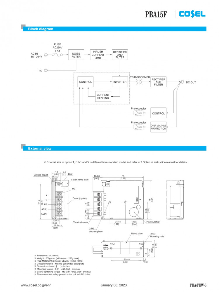 Cosel PBA series datasheet page 5