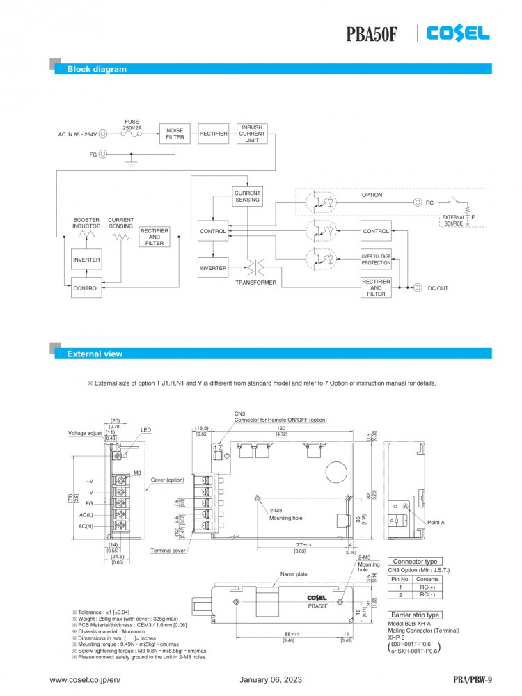 Cosel PBA series datasheet page 9