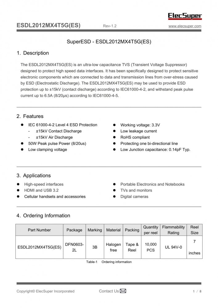ESDL2012MX4T5G(ES) datasheet page 1