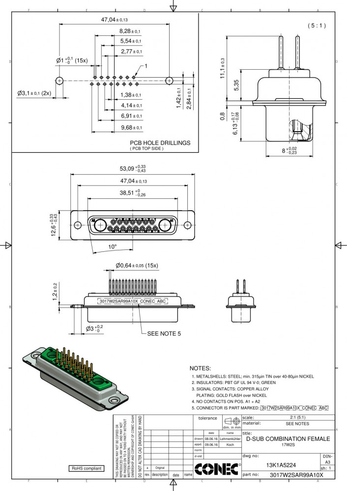 Conec 3017W2SAR99A10X technical drawing