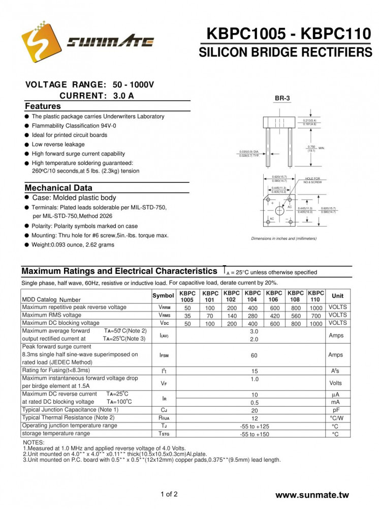 KBPC106 technical document page 1