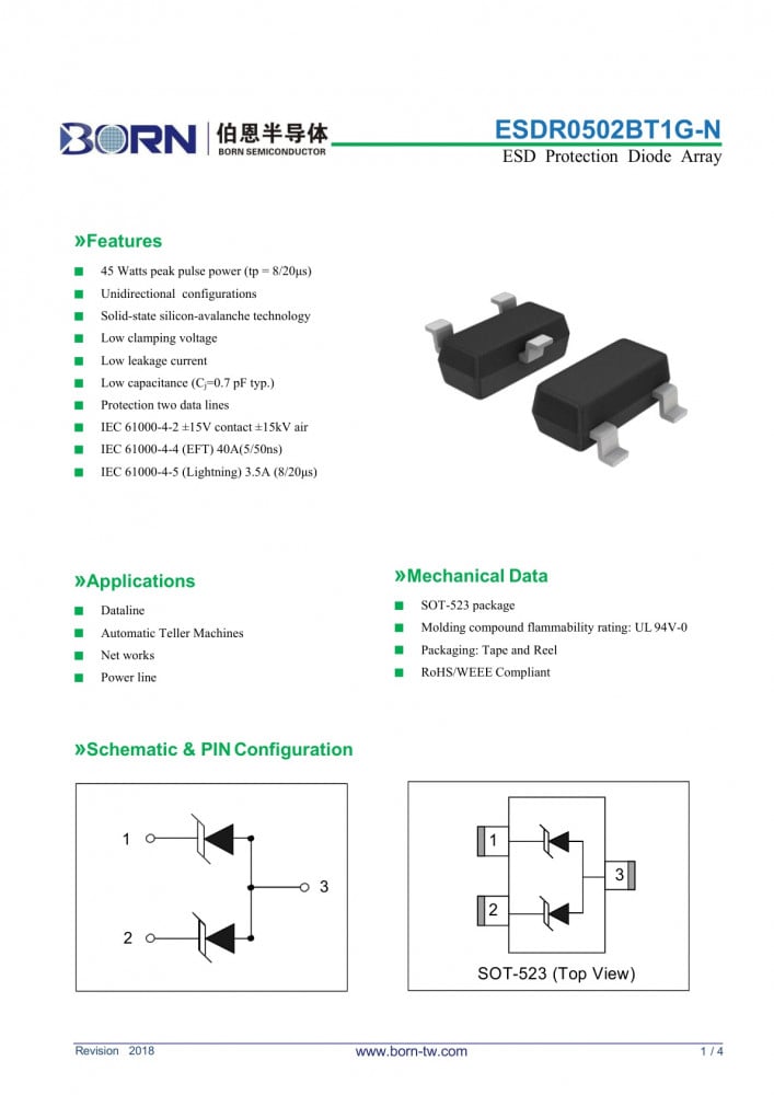 ESDR0502BT1G-N datasheet page 1
