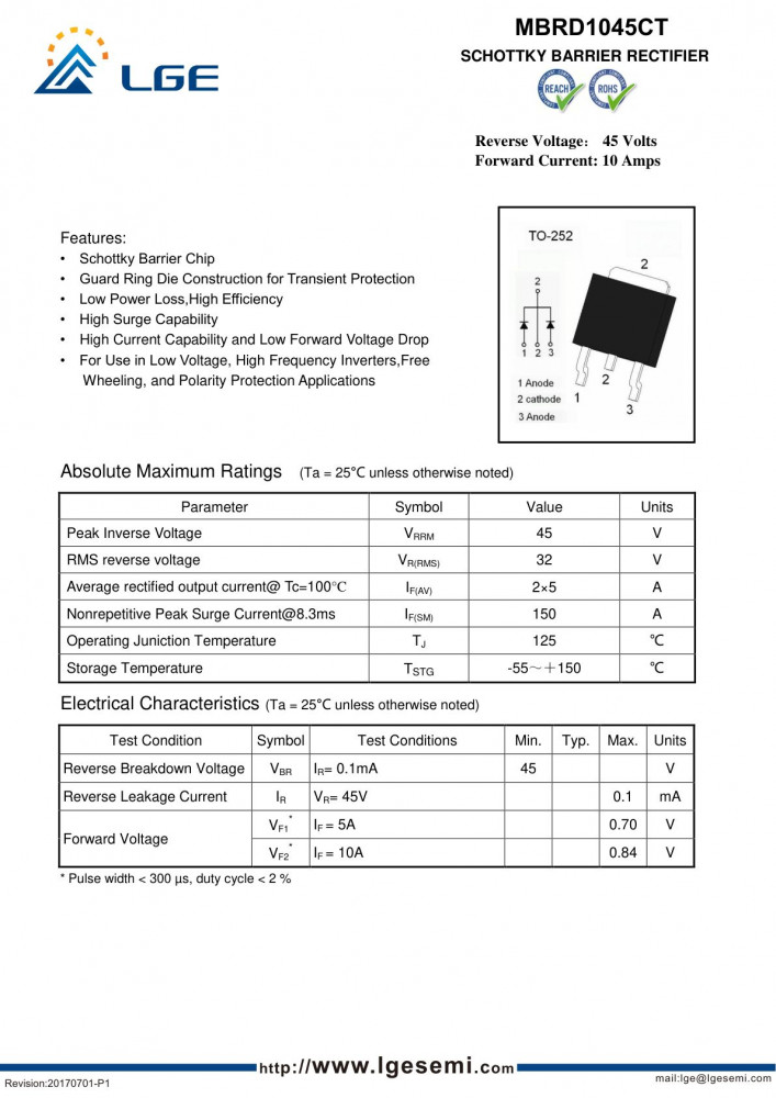 MBRD1045CT datasheet page 1
