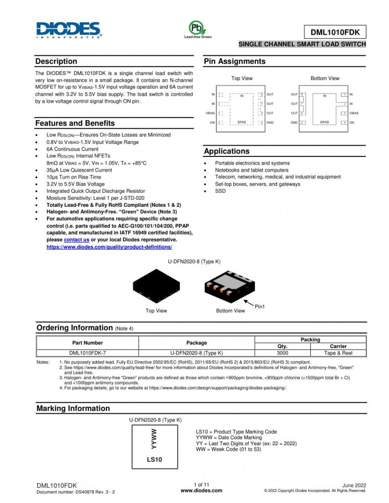 DML1010FDK-7 datasheet page 1