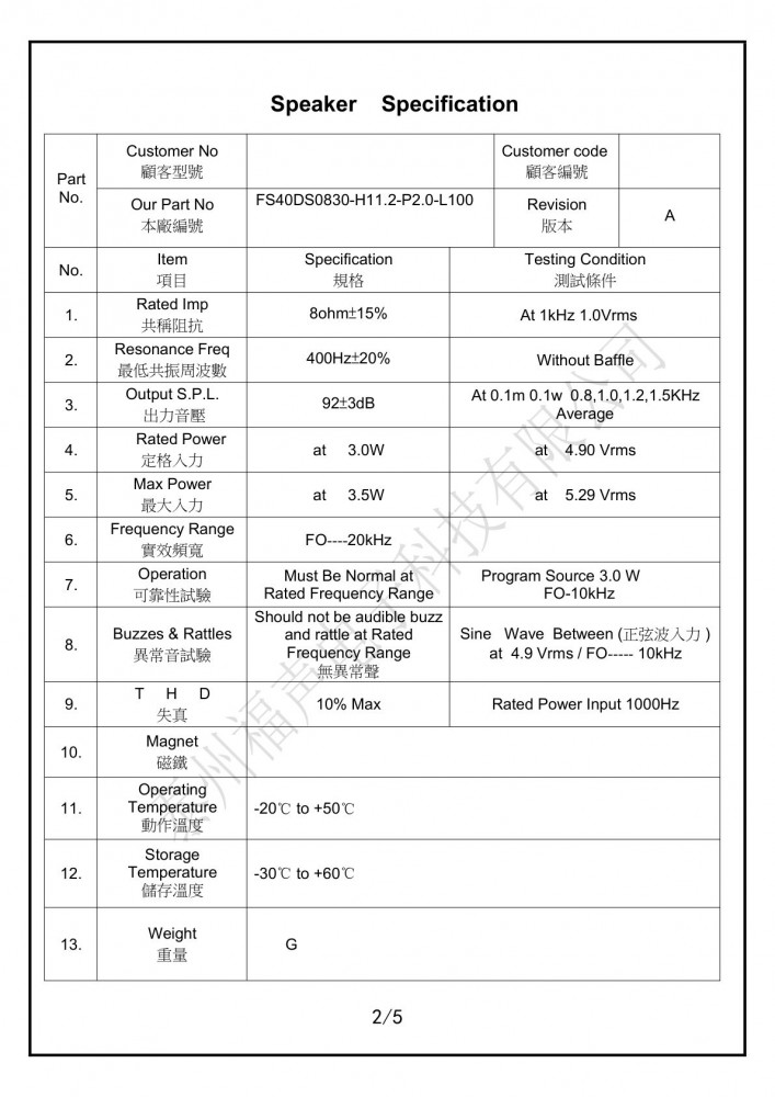 FUET FS40DS0830-H11.2-P2.0-L100 specification page 3