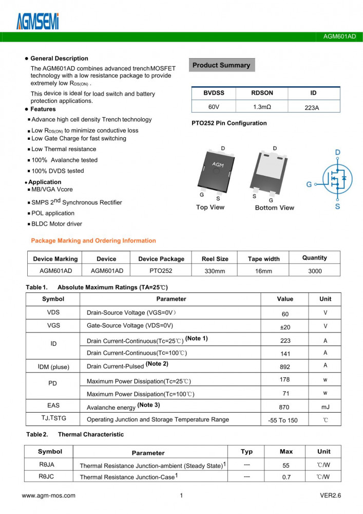 AGM601AD datasheet page 1