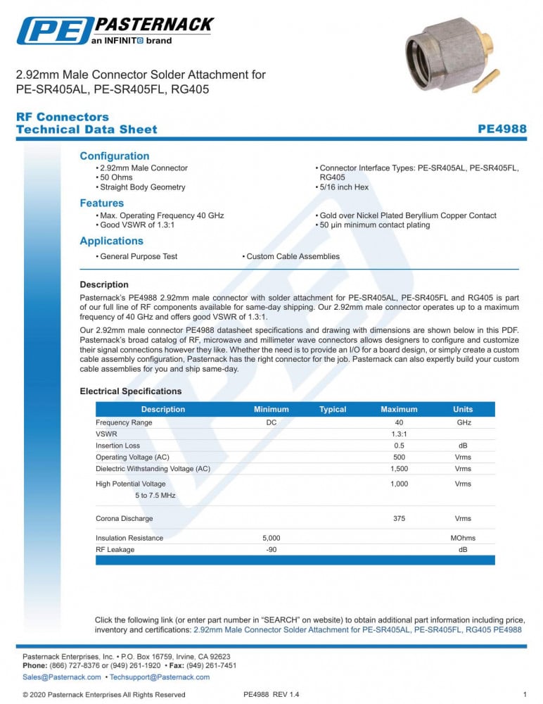 PE4988 datasheet page 1