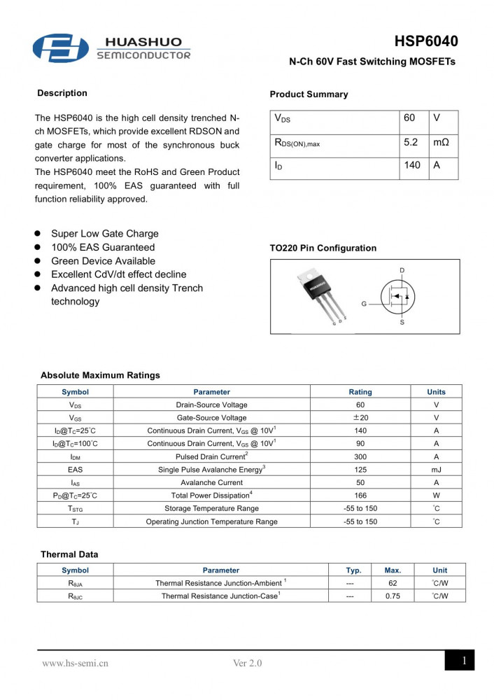 HSP6040 datasheet page 1