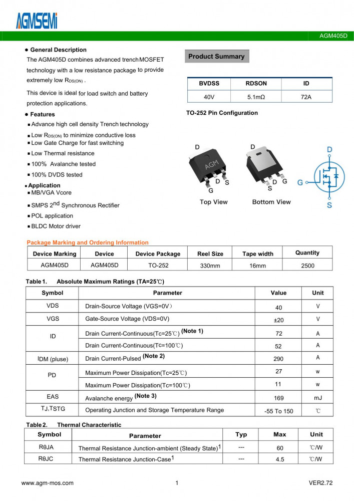 AGM405D datasheet page 1