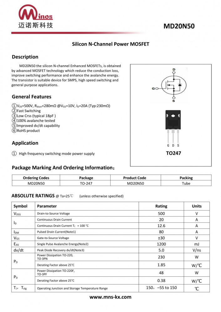MD20N50 datasheet page 1