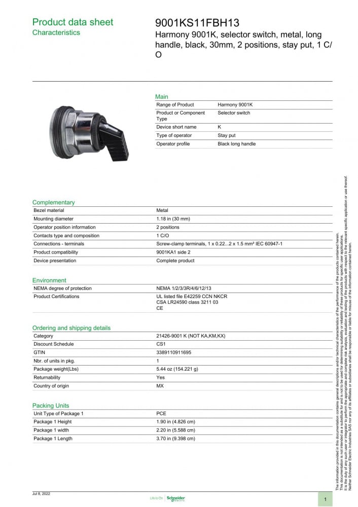 9001KS11FBH13 technical document page 1