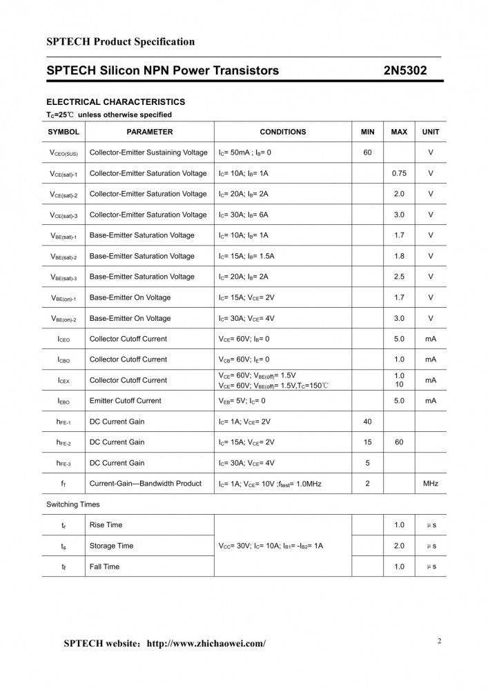 2N5302 technical document page 2