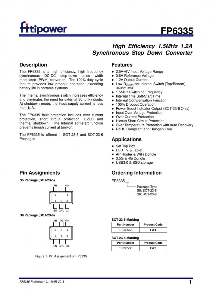 FP6335S5 datasheet page 1
