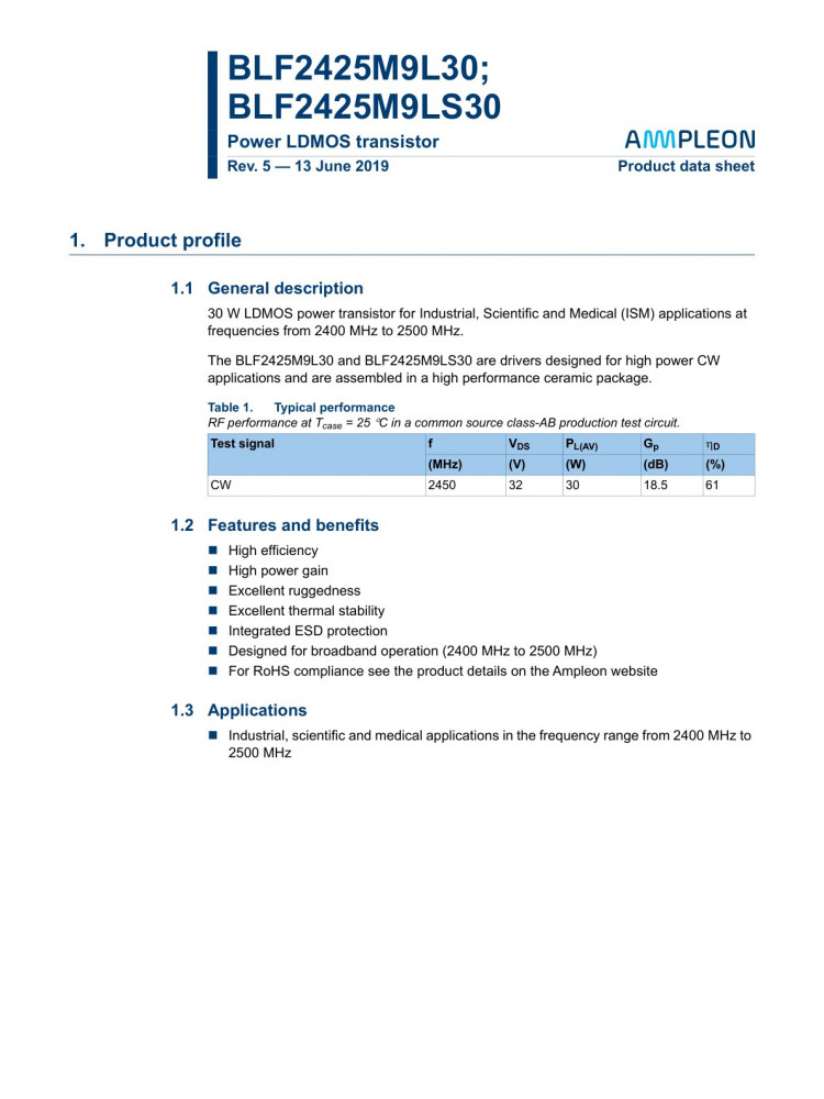 BLF2425M9L30 datasheet page 1