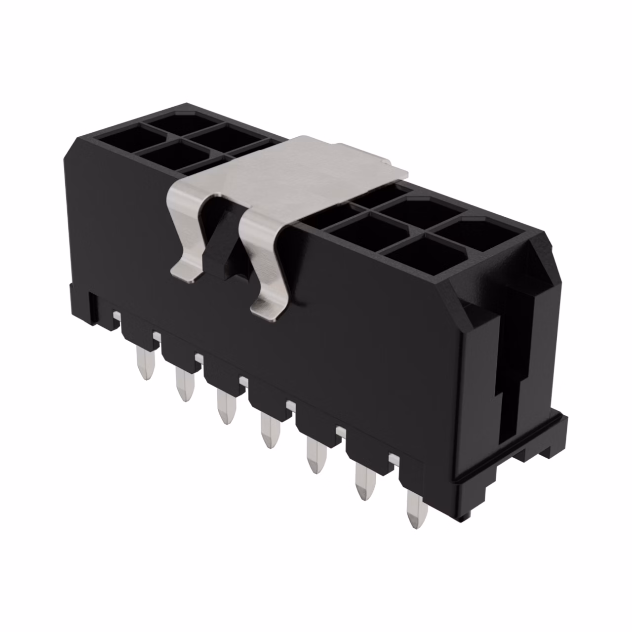 Micro-Fit 3.0 Vertical Header, 3.00mm Pitch, Dual Row, 14 Circuits, Straight Tail, with PCB Polarizing Peg, 0.76µm Gold Plating, Glow-Wire Capable, Black, Tape and Reel, with Pick and Place Cap for sale