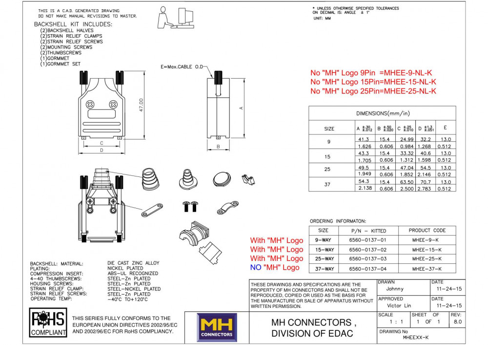 MH CONNECTORS MHEE-25-K technical drawing preview