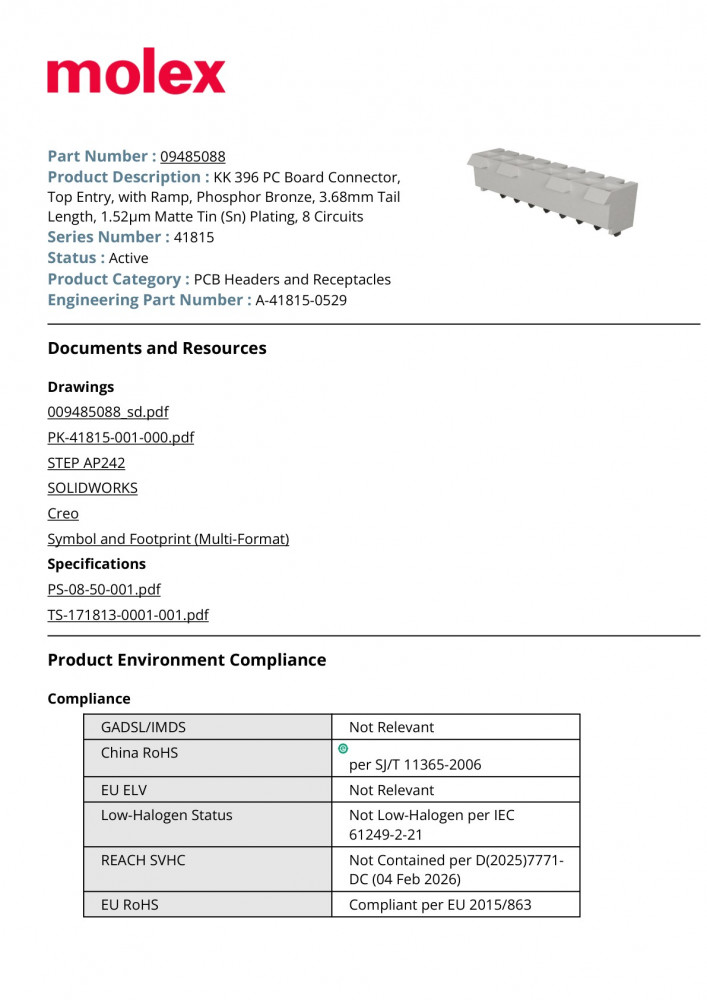 MOLEX KK 3.96 mm specification page 1