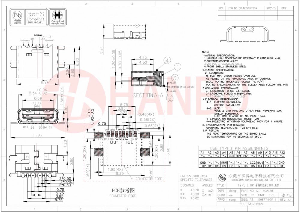 Hanbo Electronic MC-402L68 technical drawing page 2