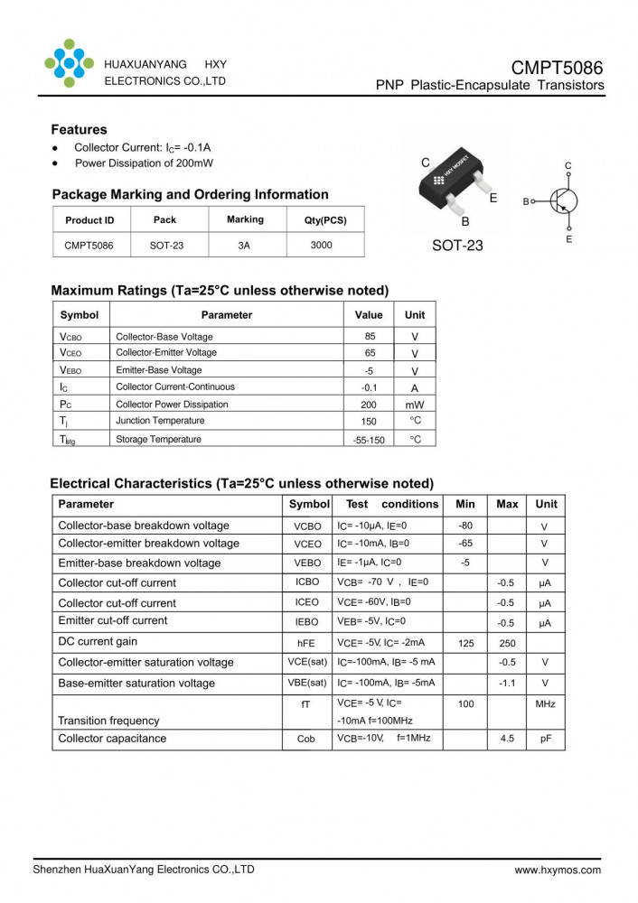 CMPT5086-HXY datasheet page 1
