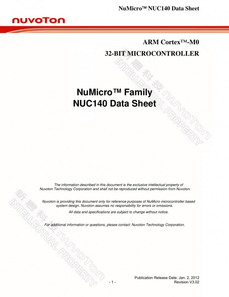 NUC140 datasheet page 1
