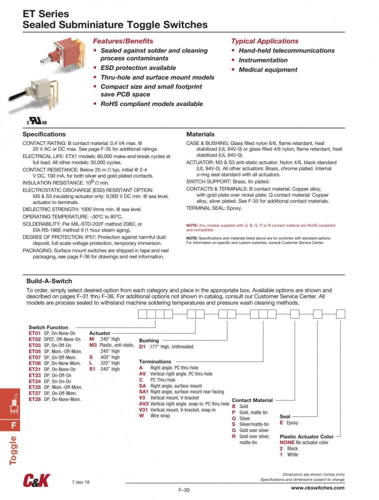C&K ET Series datasheet page 1