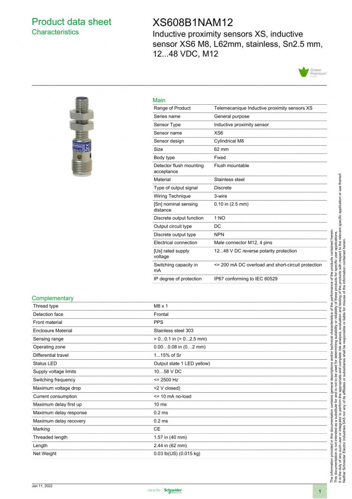 XS608B1NAM12 technical document page 1