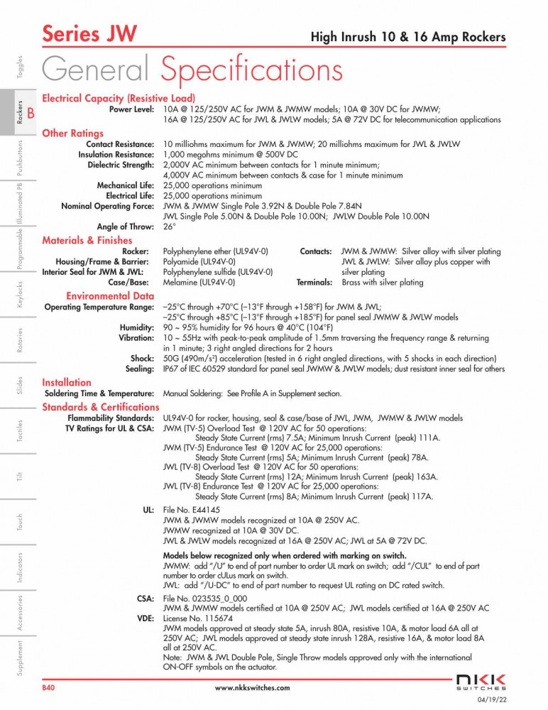 NKK JWLW series documentation, page 1