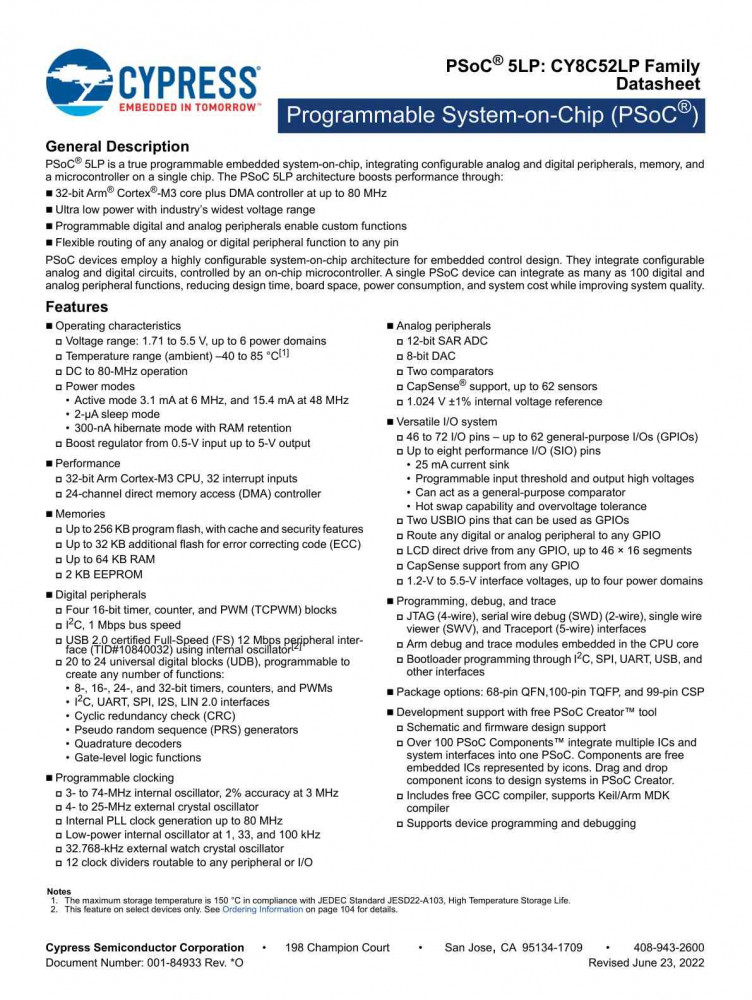 CY8C5287AXI-LP095 datasheet page 2