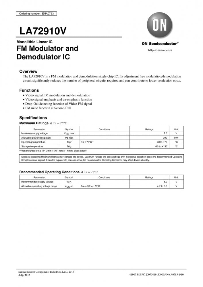 LA72910V-TLM-H datasheet page 1